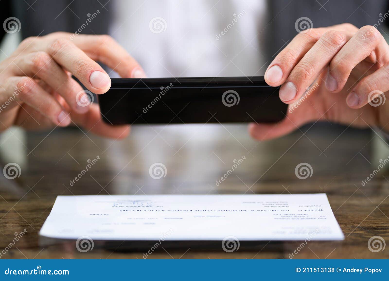 Scanning Remote Deposit Check Document Using Phone Stock Photo - Image ...