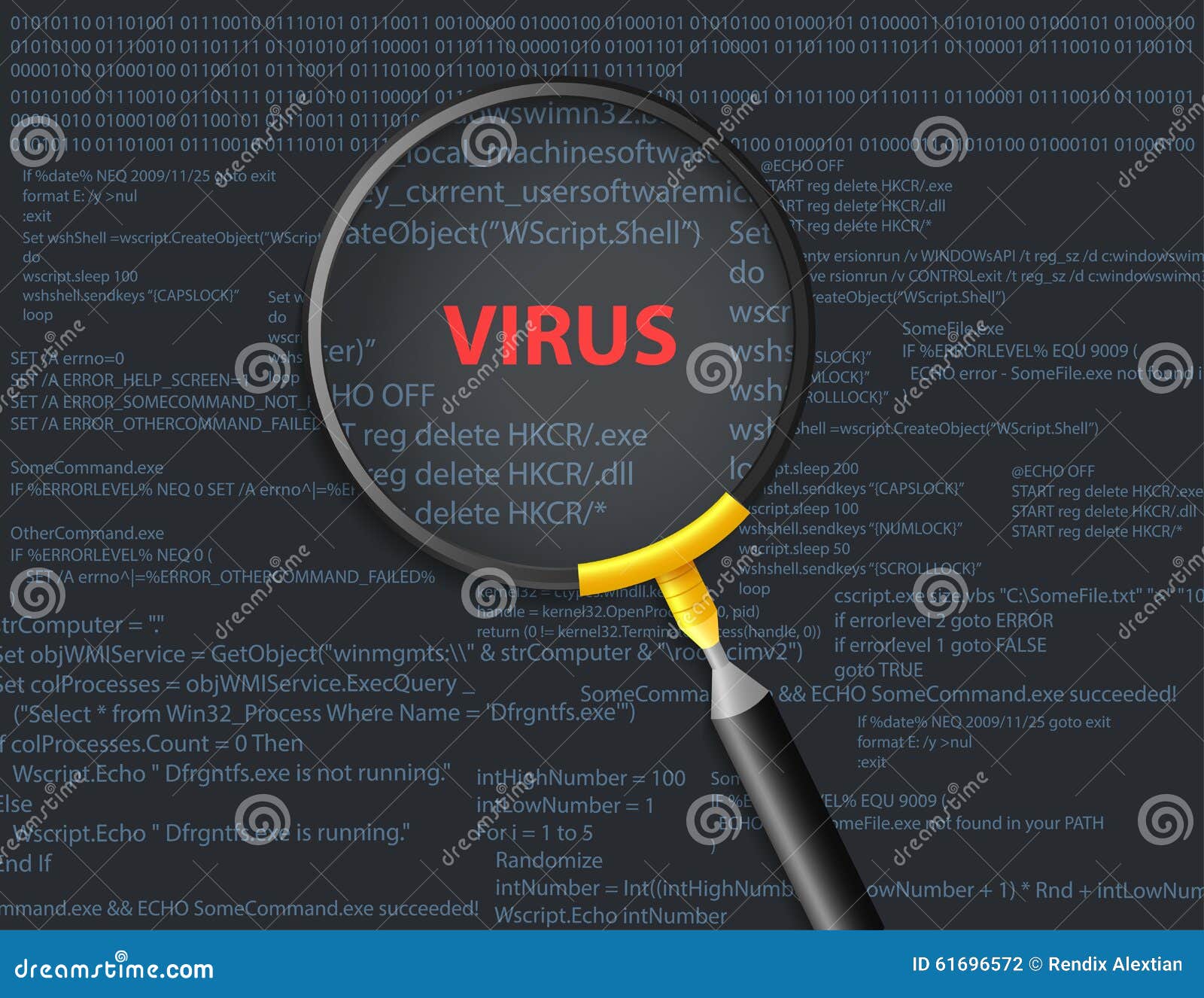 Scanning Virus on Script Background with Magnifying Glass Concept Stock ...