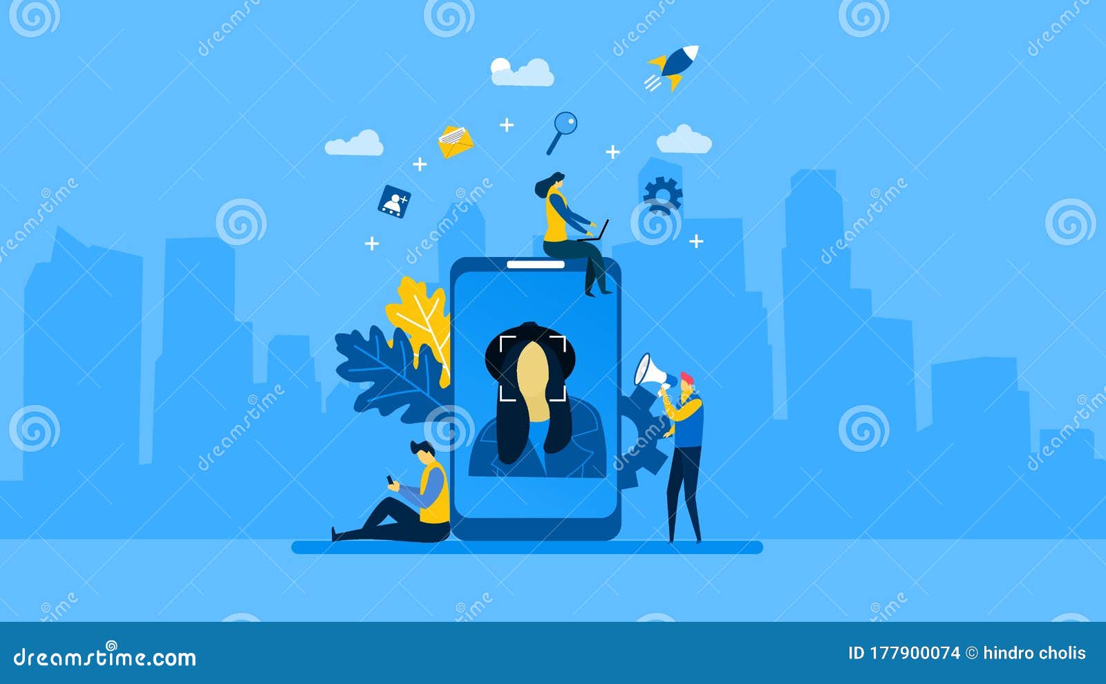 Scans the Application Face with Tiny People Character Concept Stock ...