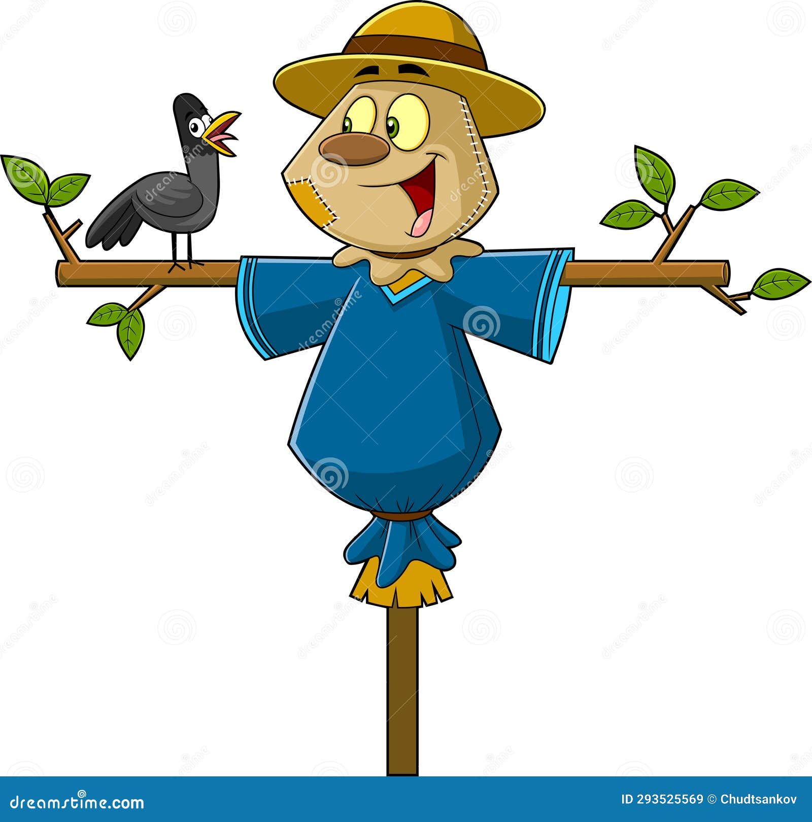 Scarecrow. Cartoon Stuffed Man In A Red Armband And Straw Hat Stock ...