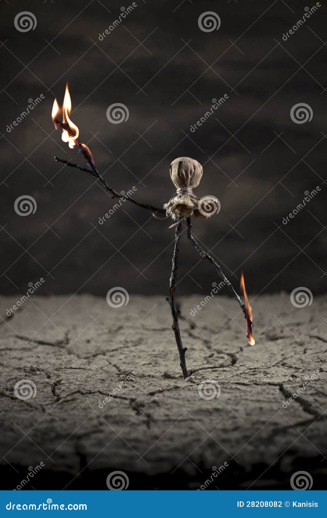 Scarecrow in the Desert Looking a Fire Burning from His Arms Stock ...