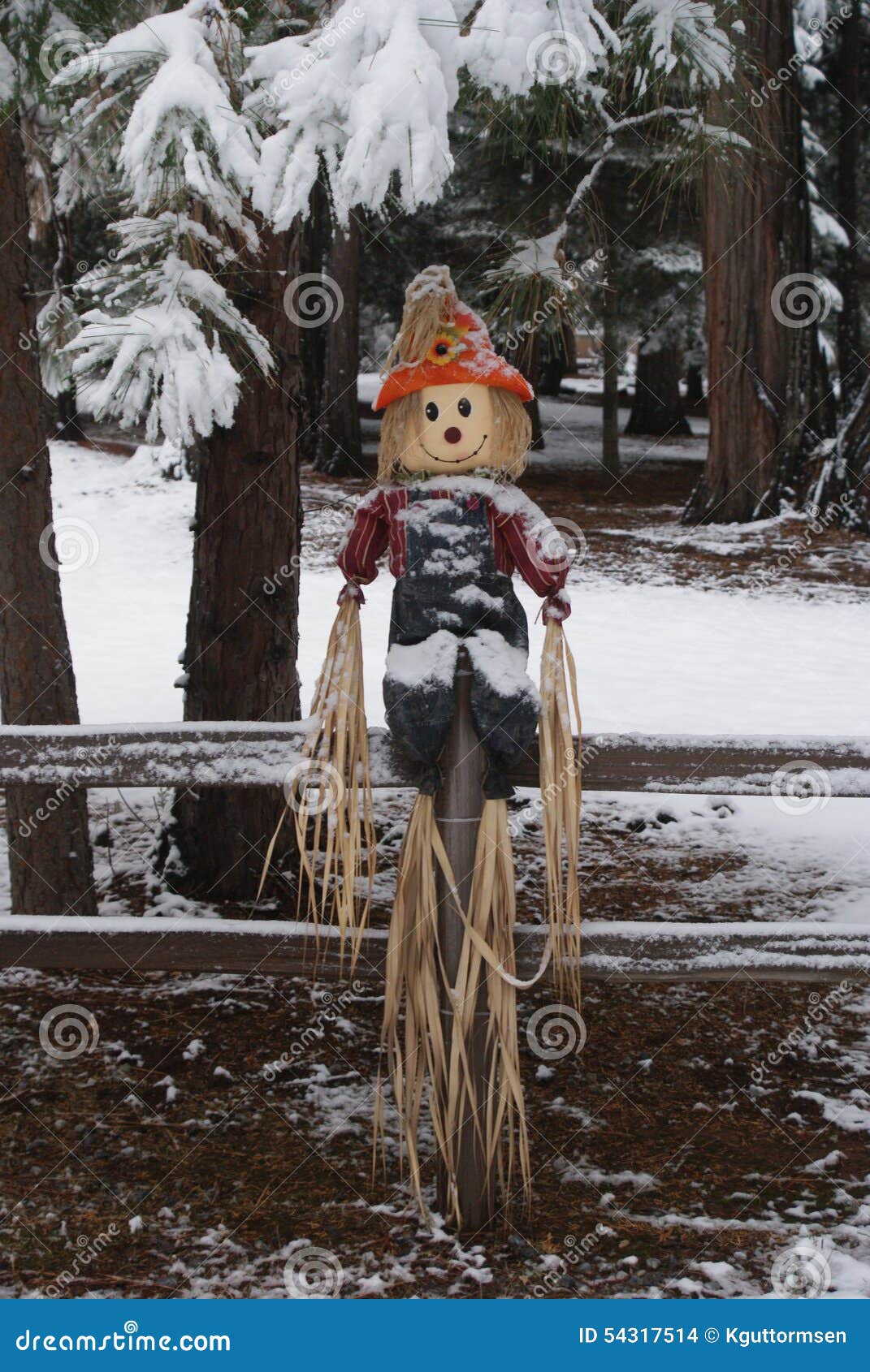 Scarecrow in First Winter Snow Stock Photo - Image of winter, sitting ...