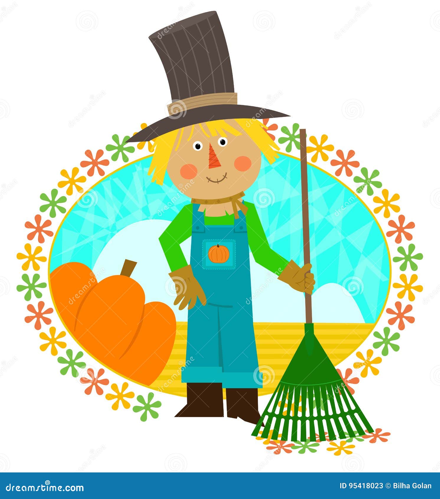 Scarecrow Holding Rake stock vector. Illustration of scarecrow - 95418023