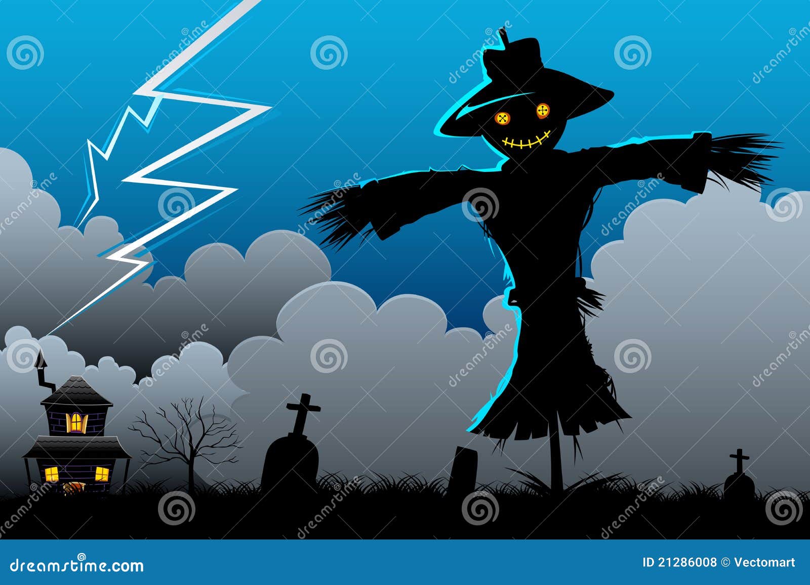 Scarecrow in Scary Night stock illustration. Illustration of decoration ...
