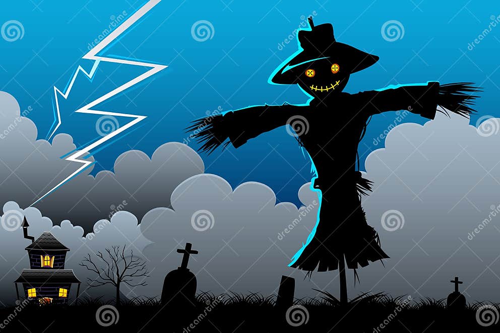 Scarecrow in Scary Night stock illustration. Illustration of decoration ...