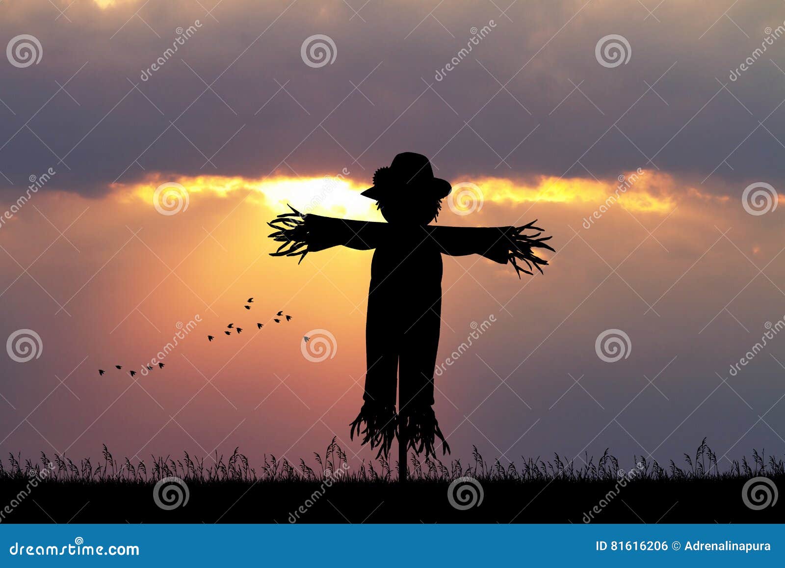 Scarecrow at sunset stock illustration. Illustration of silhouette ...