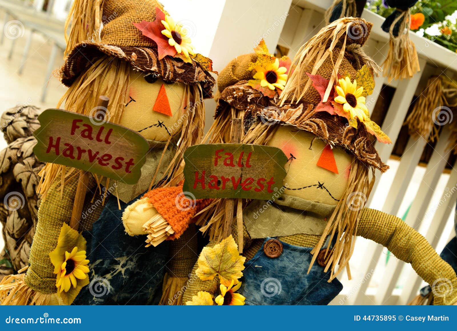 Scarecrows with Flowers and Hay Stock Image - Image of friendly, yellow ...