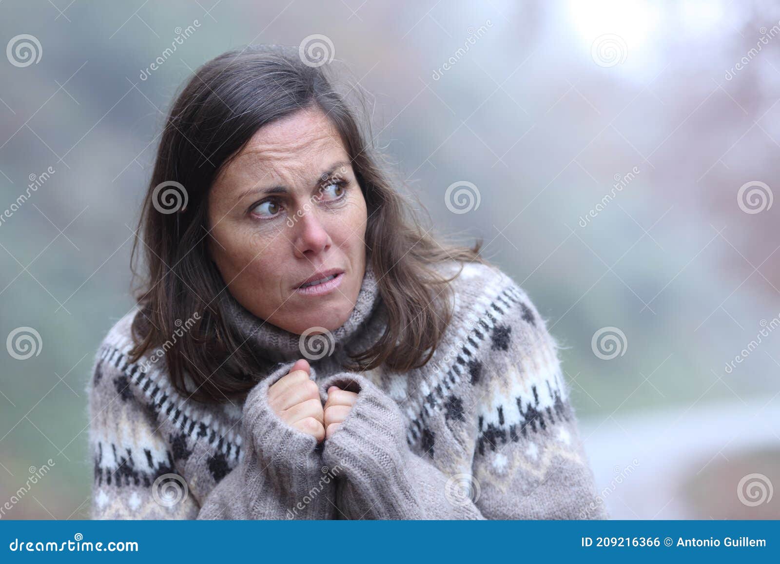 Scared Adult Woman Looking at Side in a Park Stock Photo - Image of ...