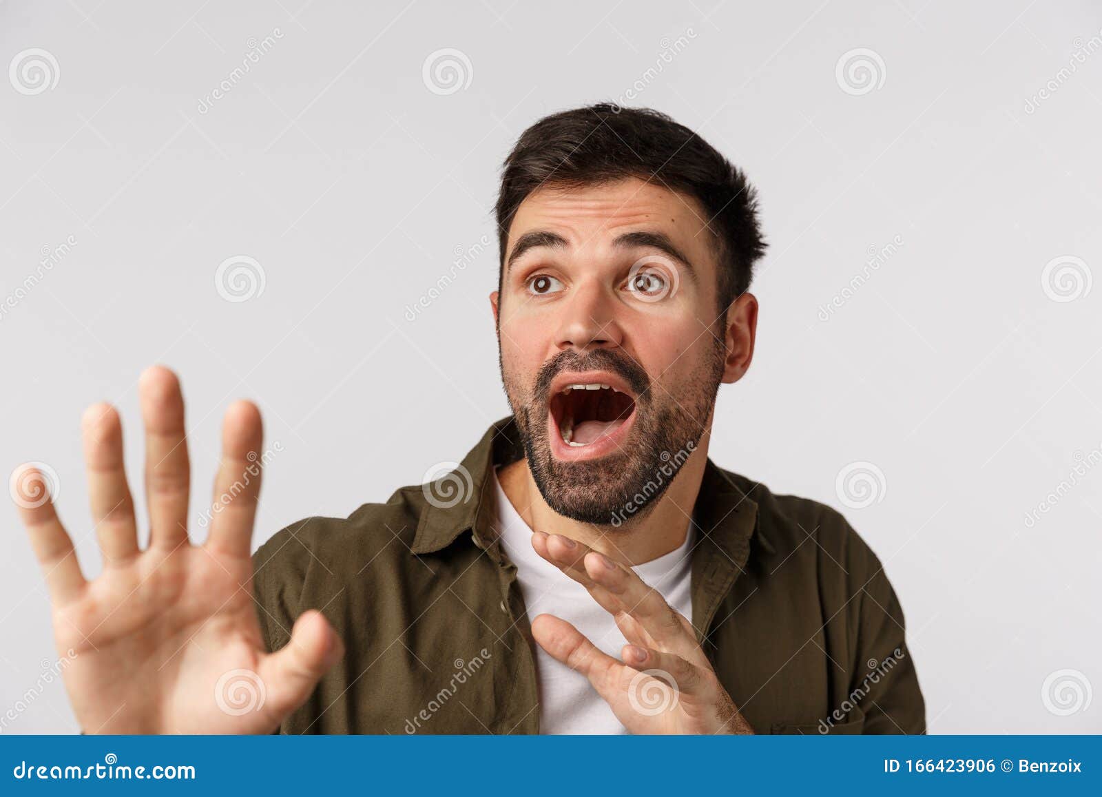 Scared and Anxious Bearded Guy Screaming As Something Falling on Him ...