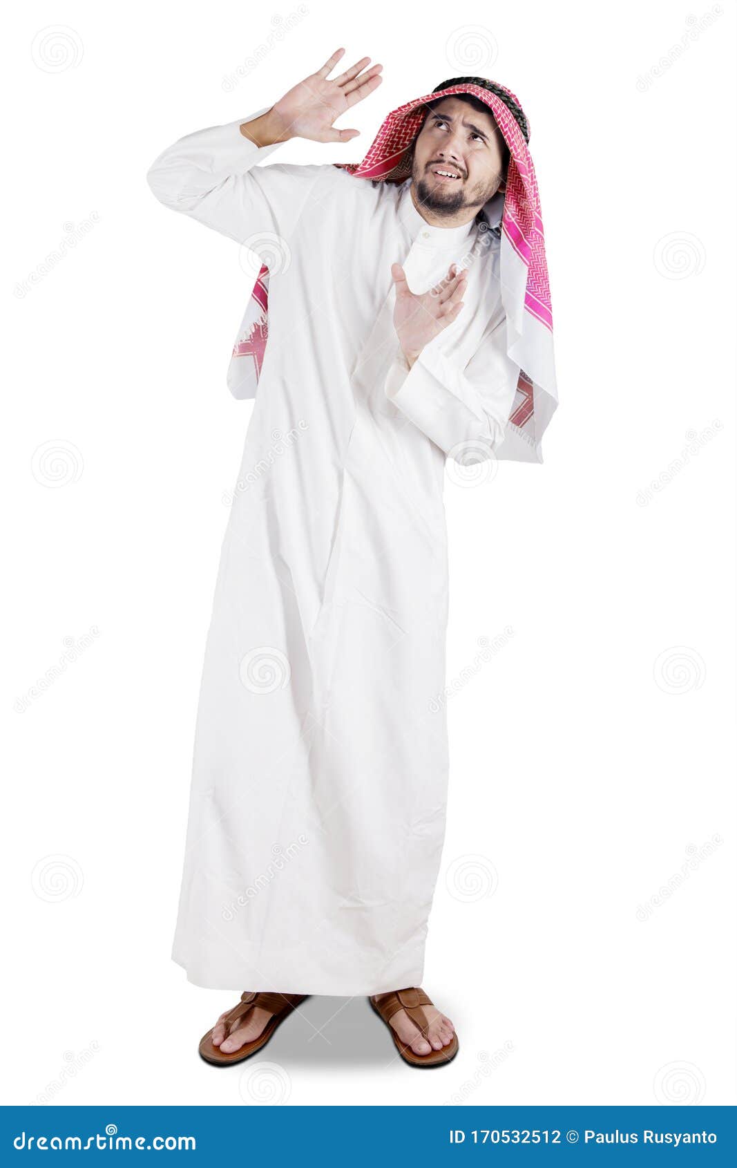 Scared Arabian Man Looking Up in the Studio Stock Photo - Image of ...