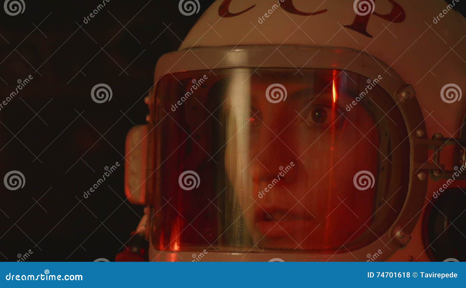 Scared Astronaut in Darkness Stock Footage - Video of explorer ...