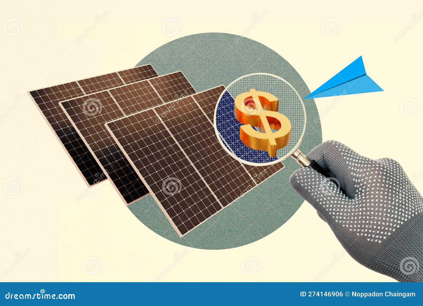 Men Hand Use a Magnifying Glass To Look To US Dollars Symbol in Solar ...