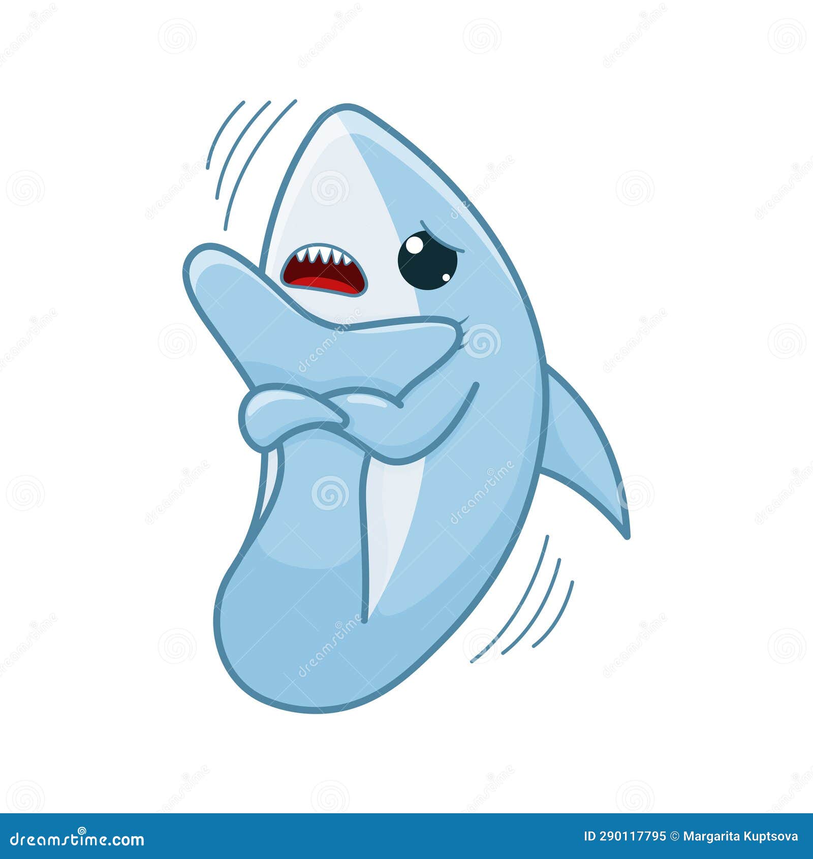 Scared Blue Shark Cartoon Character Isolated on a White Background ...
