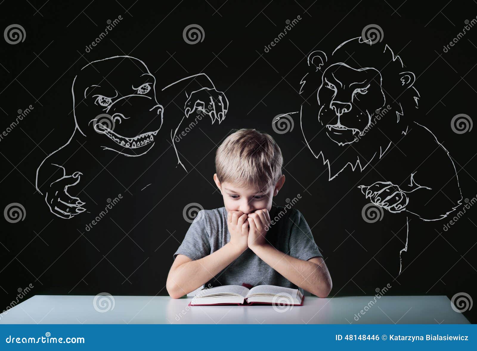 Scared boy stock photo. Image of dream, horizontal, book - 48148446
