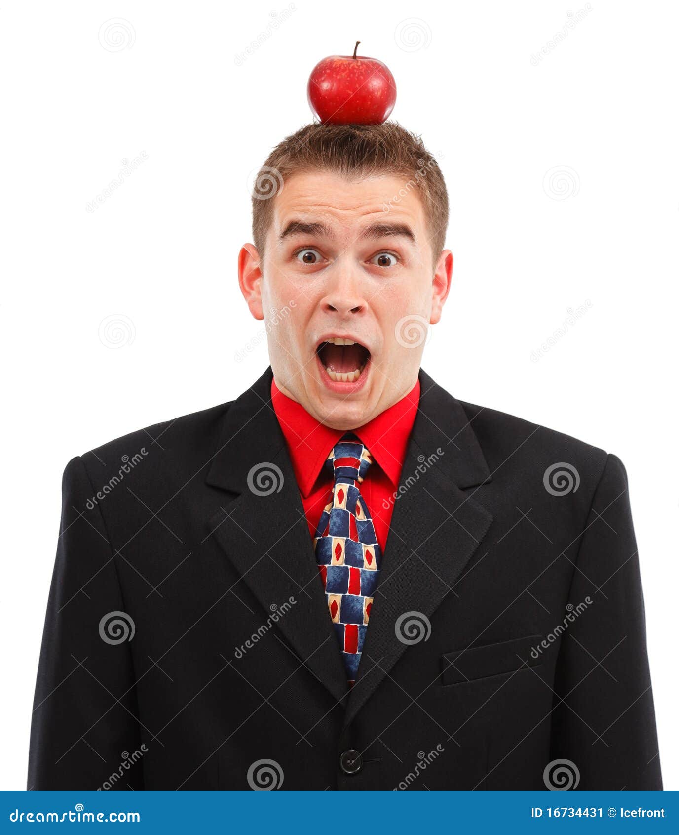 Scared Business Man with Apple on Head Stock Image - Image of face ...