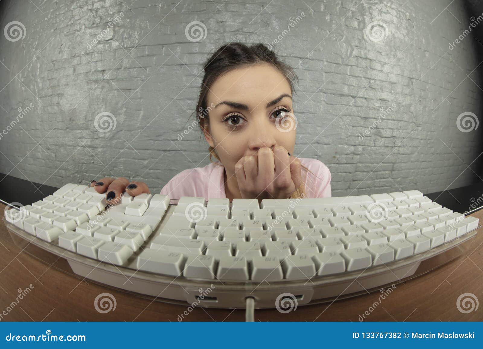 Scared Business Woman Working on the Computer Stock Photo - Image of ...