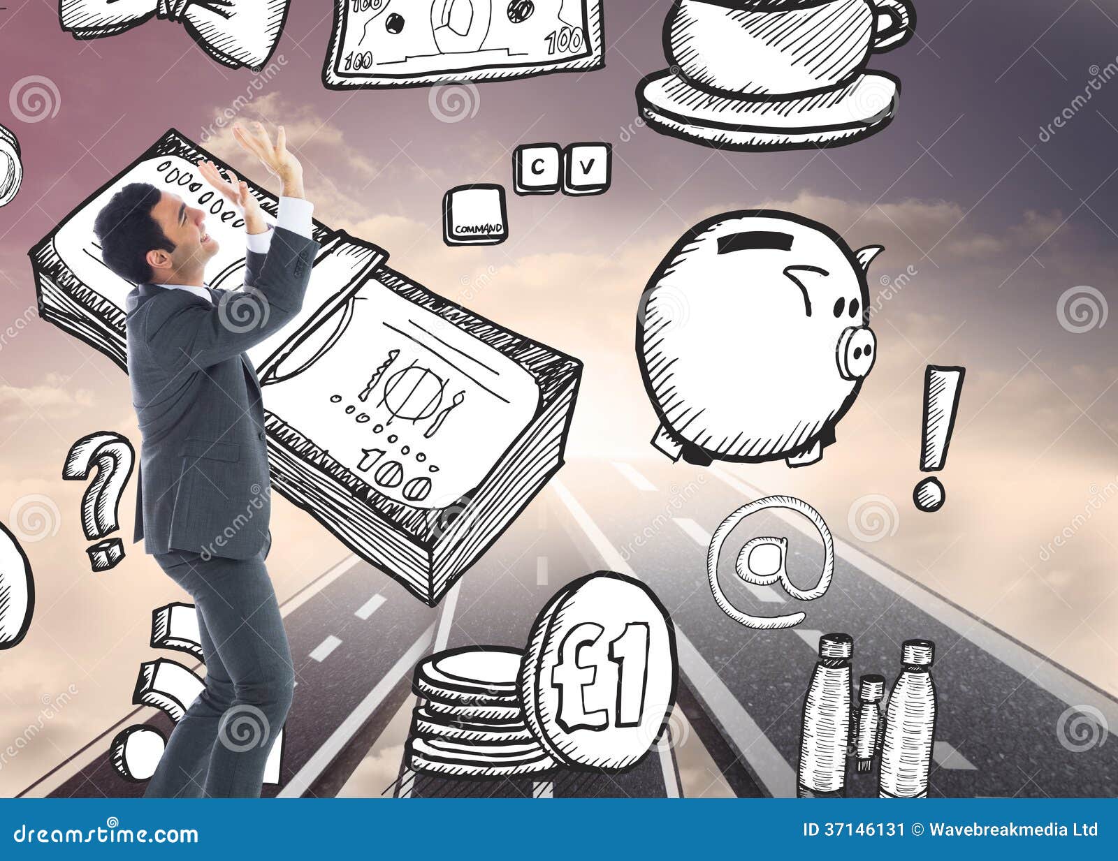 Scared Businessman with Arms Raised Stock Image - Image of distance ...