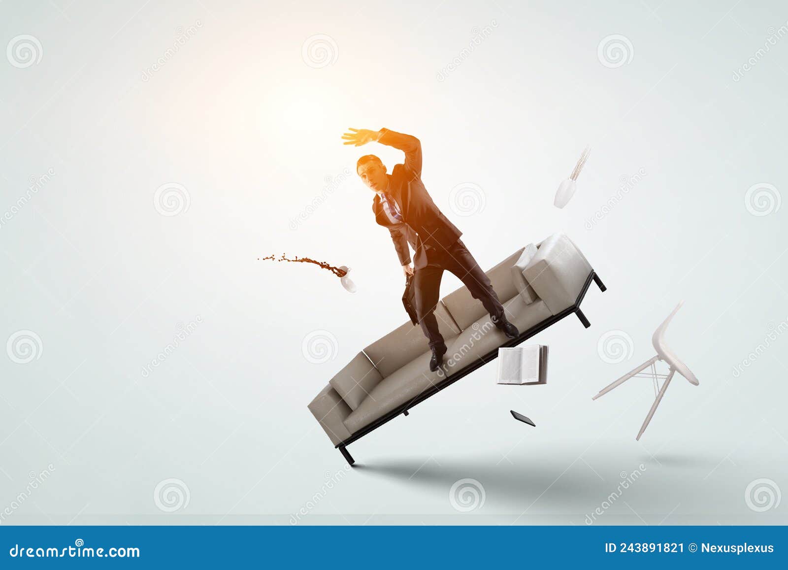 Scared Businessman in a Falling Position . Mixed Media Stock Image ...