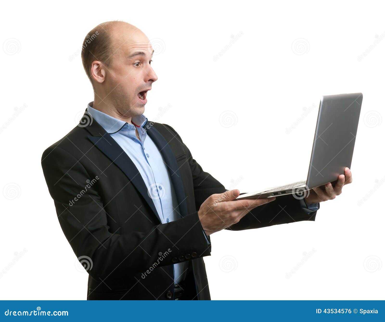 Scared Businessman with His Laptop Computer Stock Photo - Image of open ...