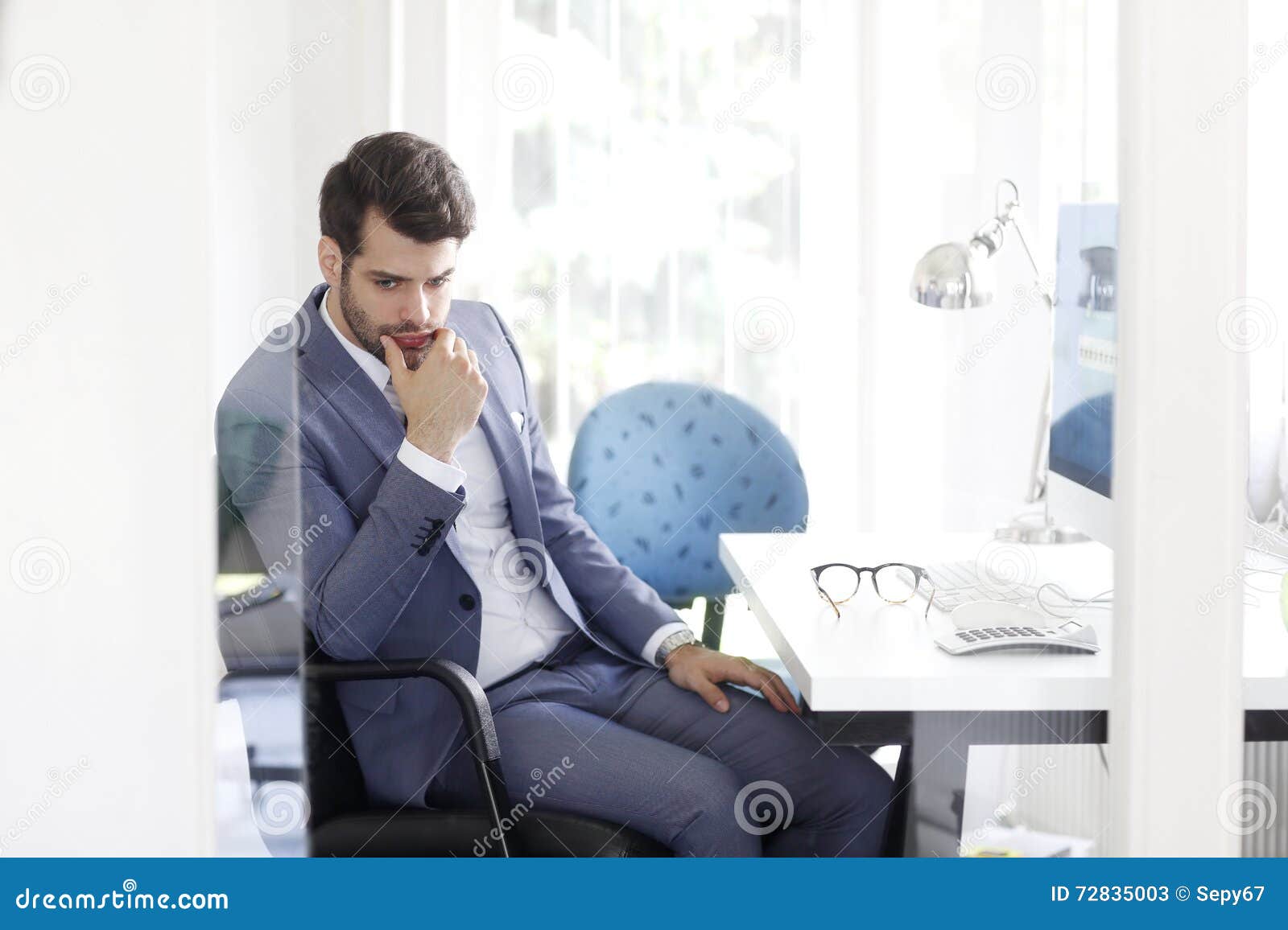 Scared Businessman in Office Stock Image - Image of assistant, beard ...