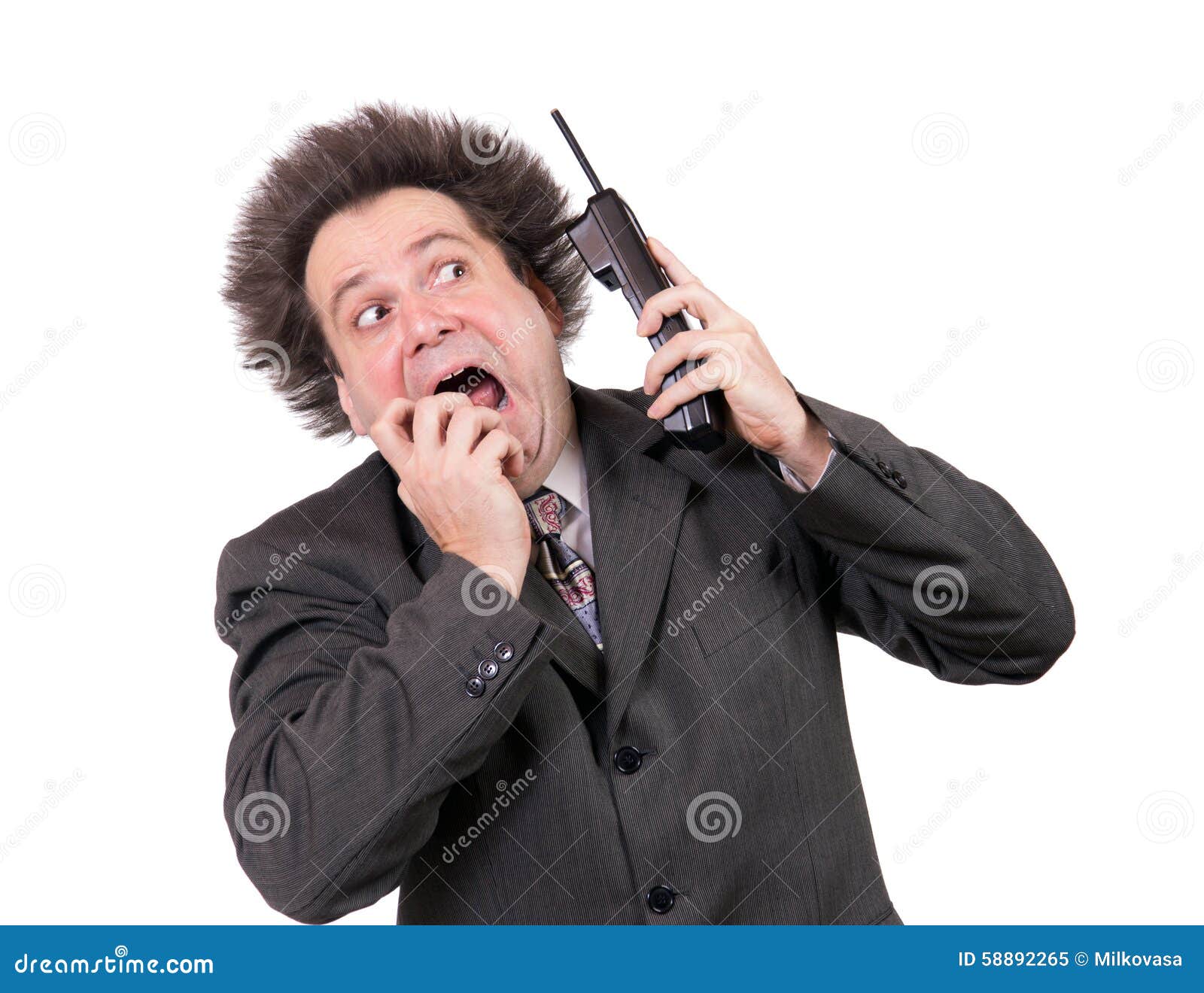 Scared Businessman with Phone Stock Image - Image of frustration ...