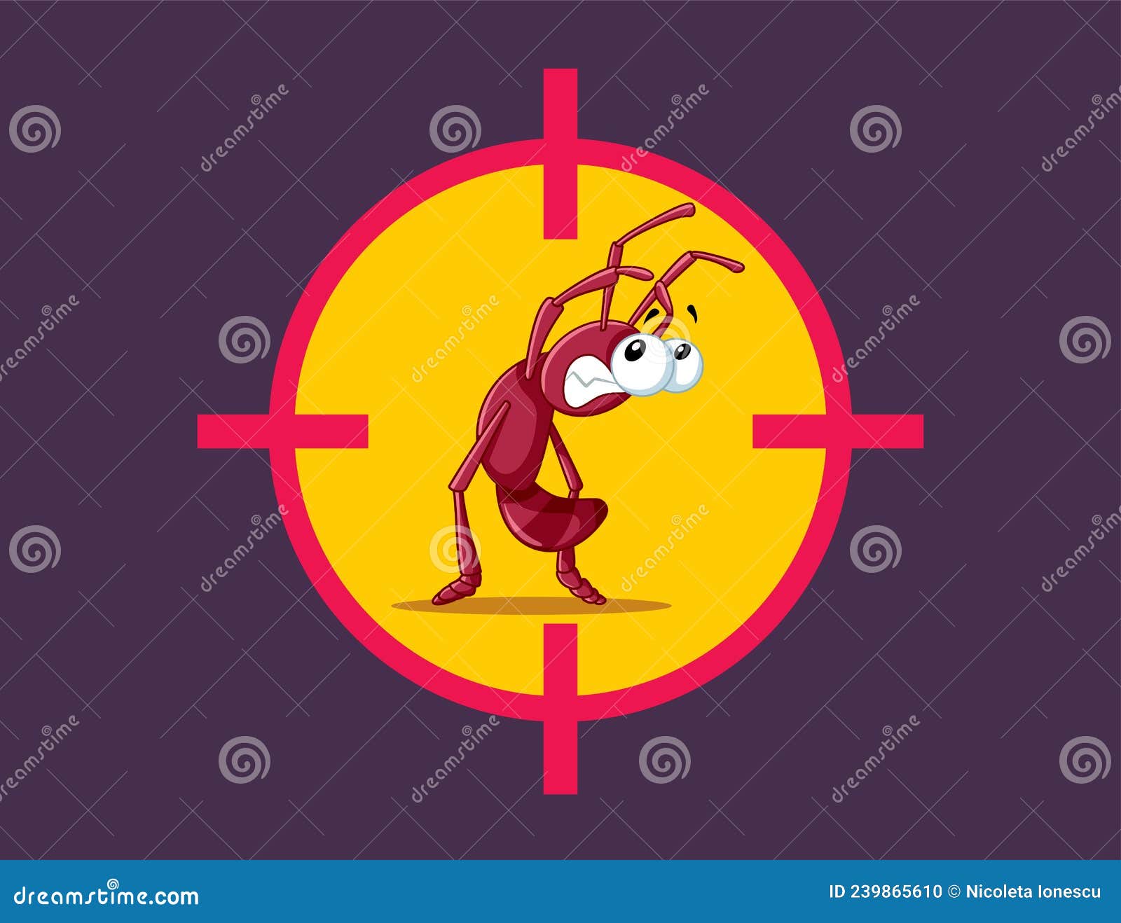 Scared Cartoon Ant with Target on Vector Illustration Stock Vector ...