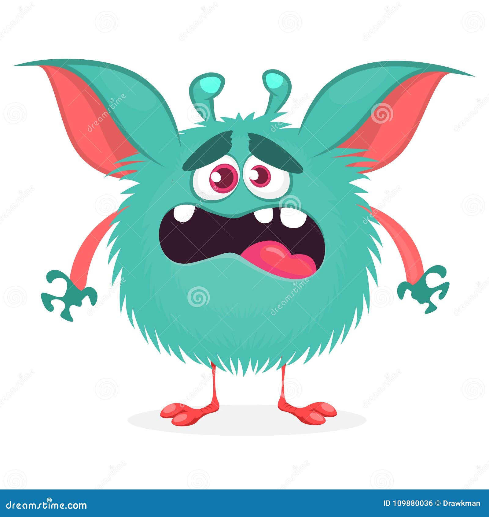 Scared Cartoon Monster. Halloween Vector Illustration of Blue Monster ...