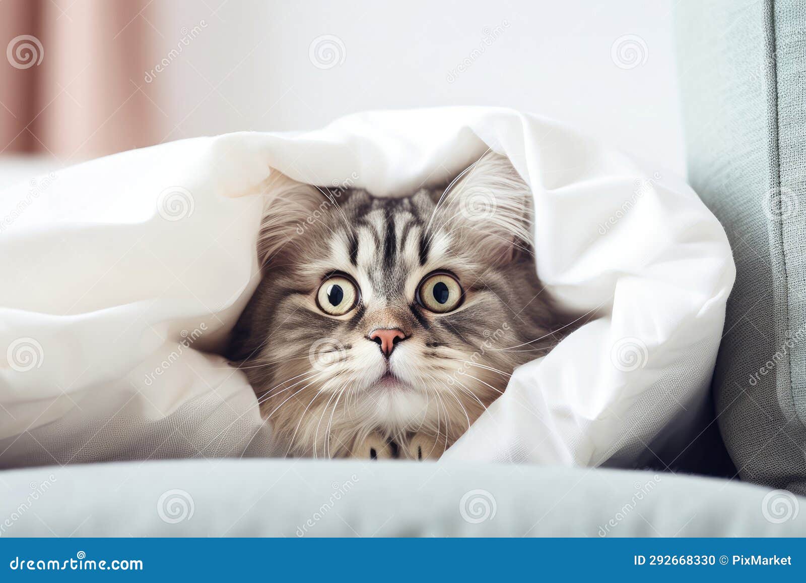 Scared Cat in a Bed, Generative AI Stock Illustration - Illustration of ...