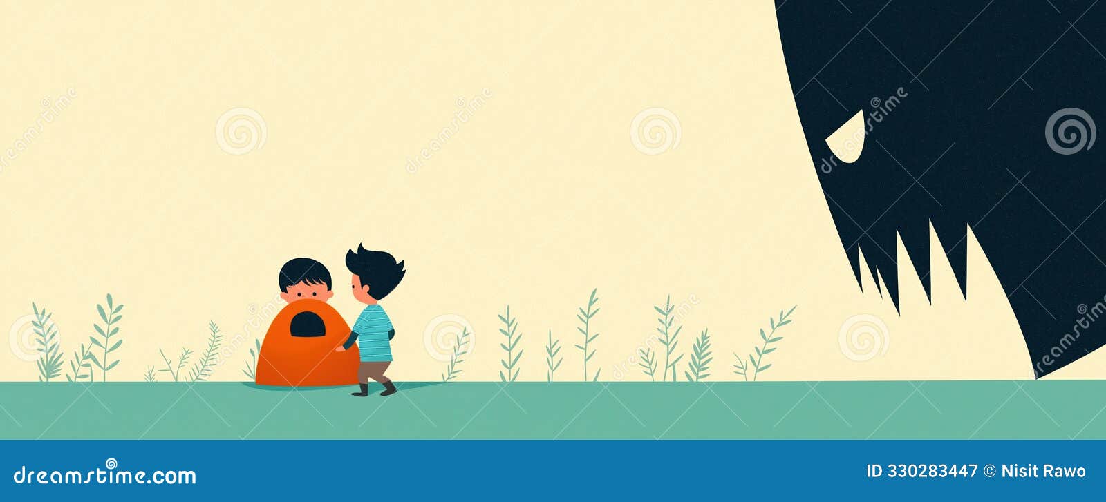 Scared Child Hiding, Dark Shadow Approaching, Flat Design Illustration ...