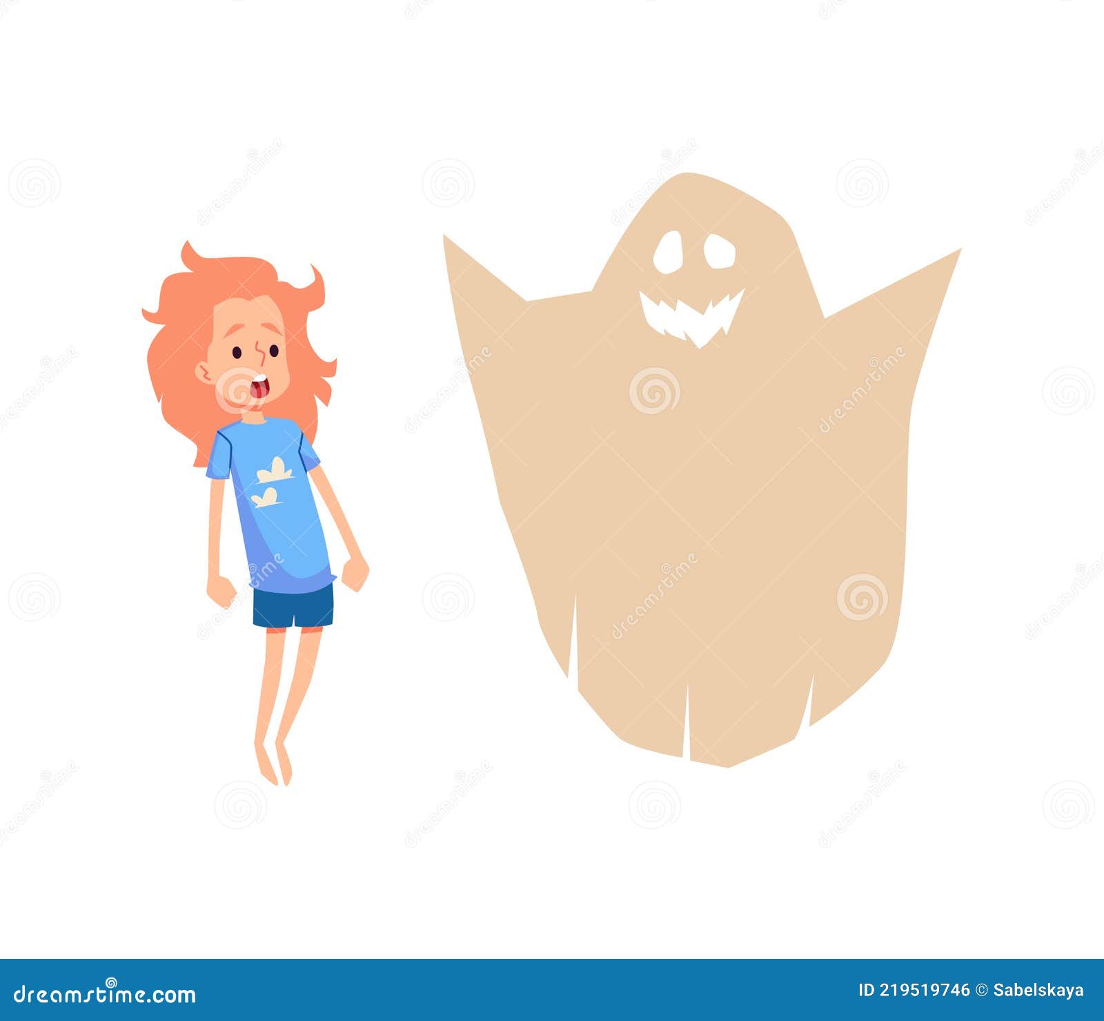 Scared Child Screaming Seeing Ghost, Flat Vector Illustration Isolated ...