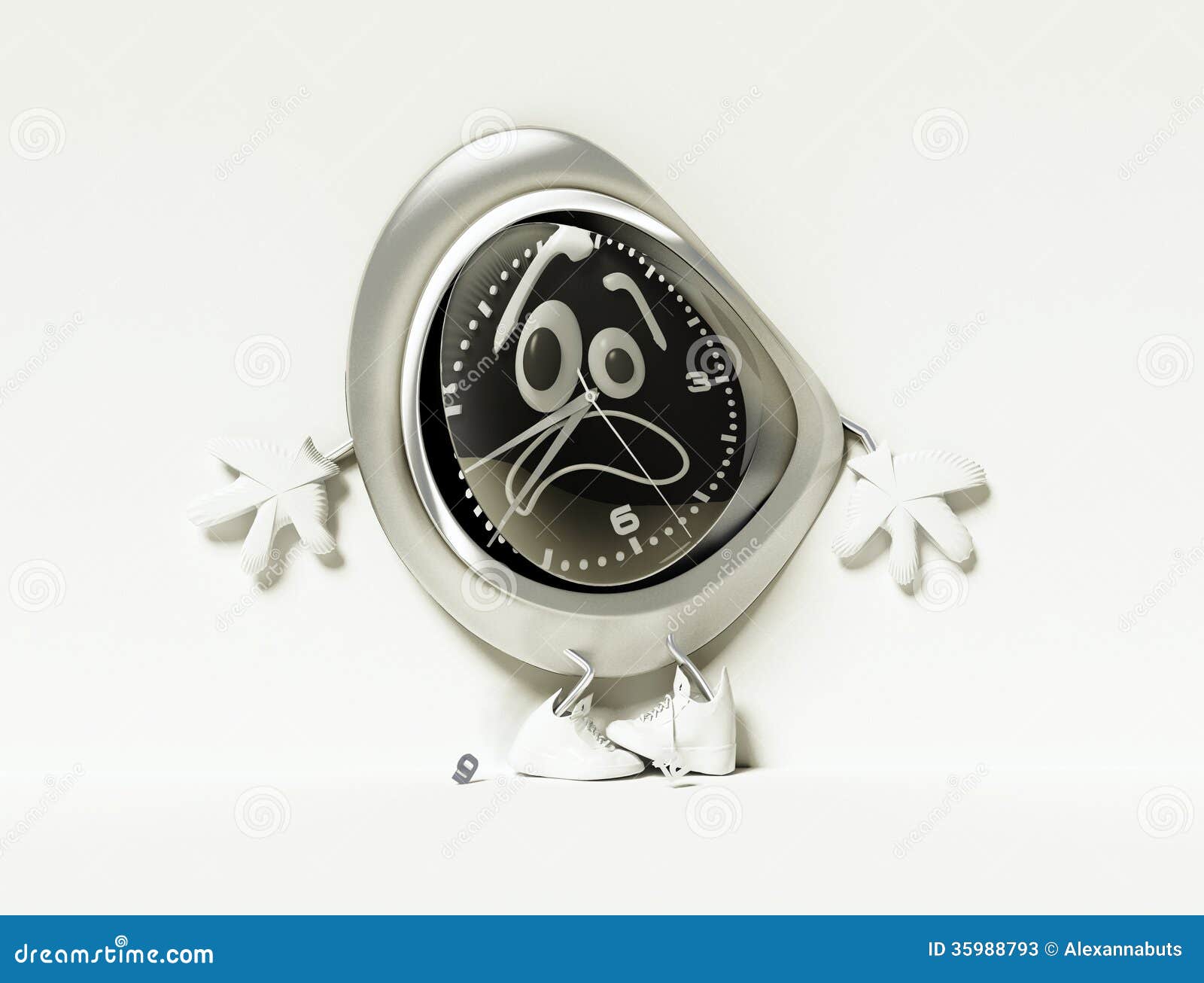 Scared clock in shoes stock illustration. Illustration of silver - 35988793