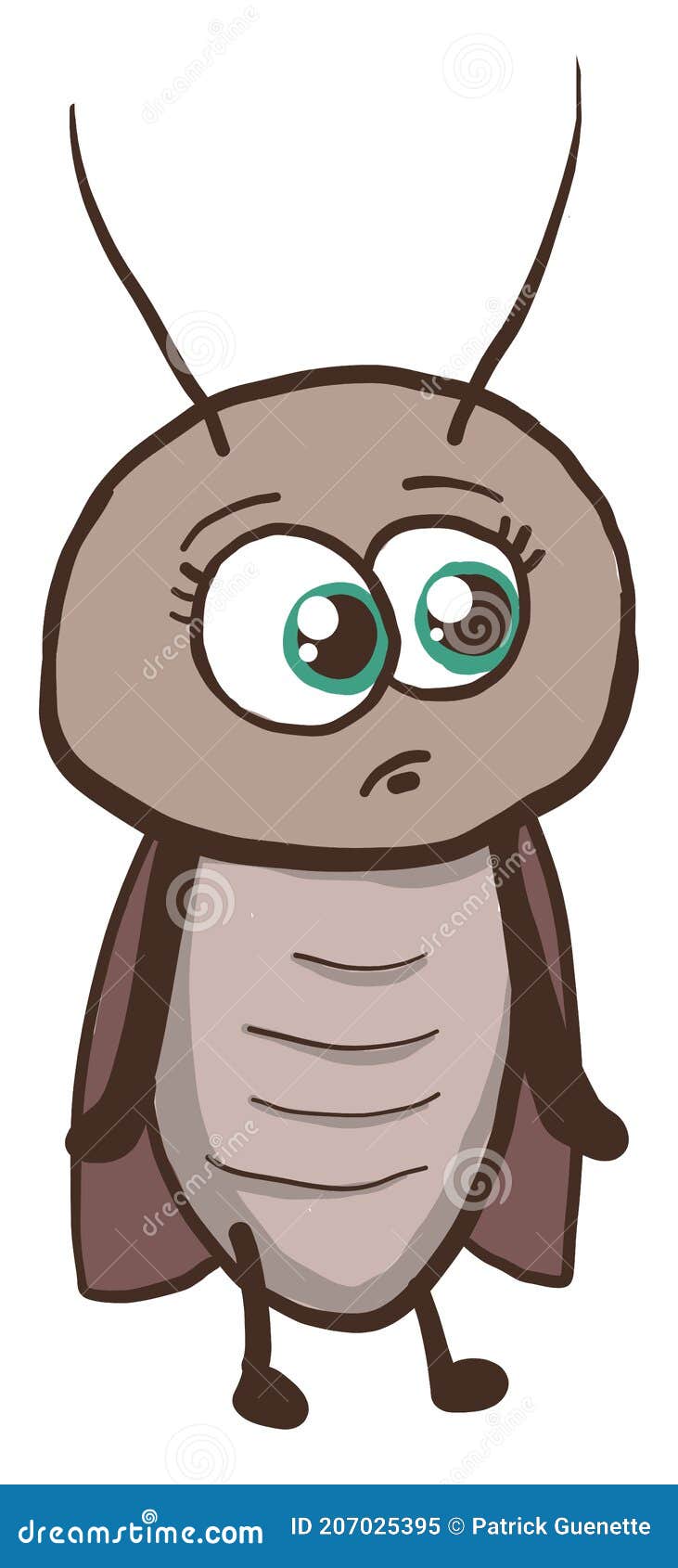 Scared Cockroach Cartoon On White Background Vector Illustration ...