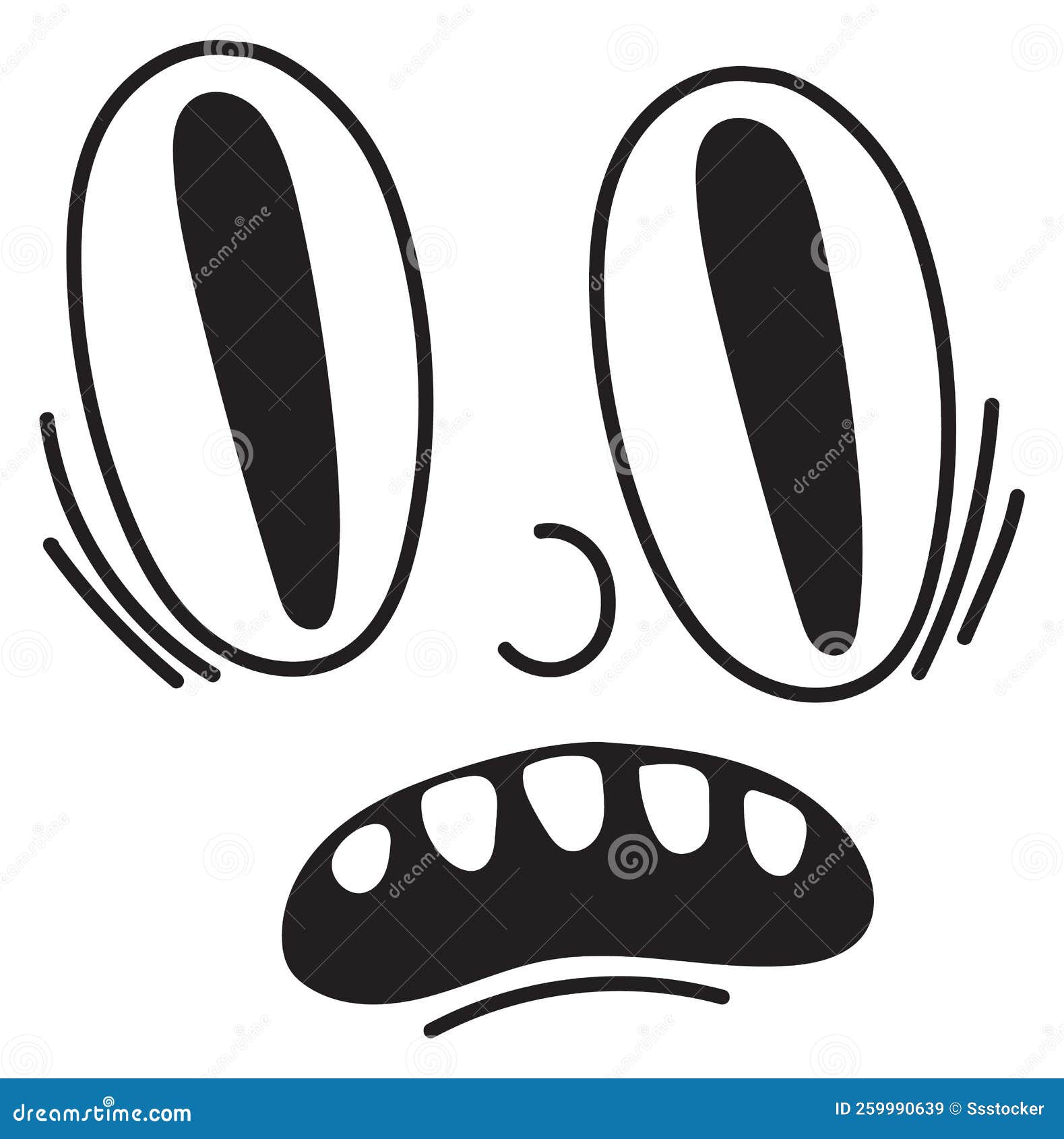 Scared Comic Face Expression in Retro Toon Style Stock Vector ...