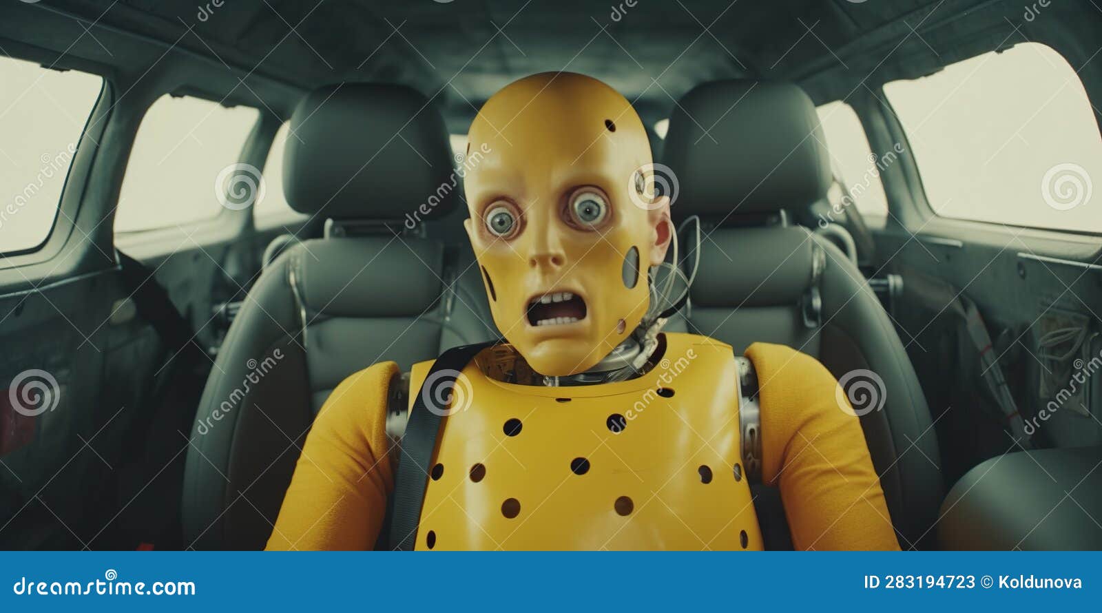 Scared Crash Test Dummy Inside Car, Concept of Safety Engineering ...