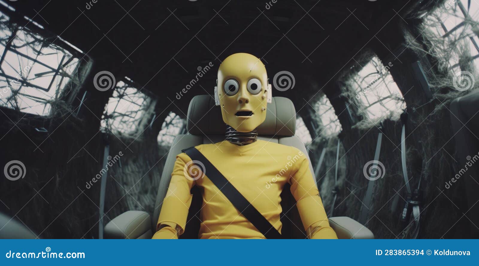 Scared Crash Test Dummy Inside Car, Concept of Safety Engineering ...