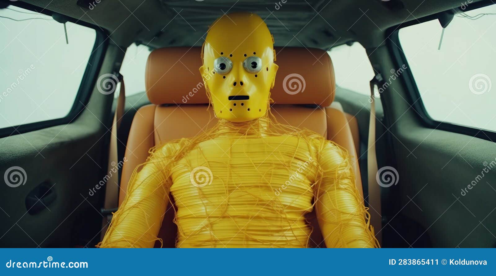 Scared Crash Test Dummy Inside Car, Concept of Safety Engineering ...