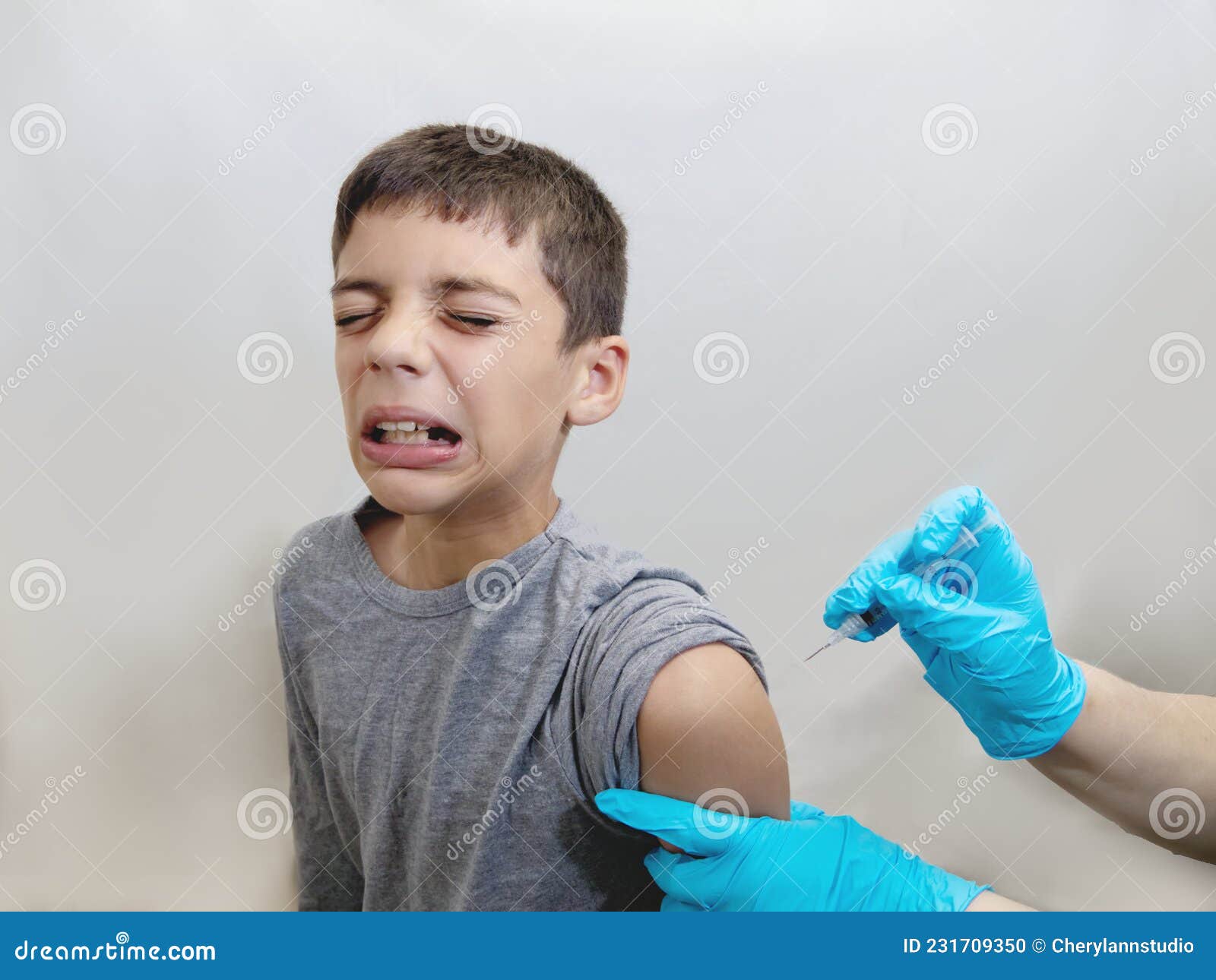 Scared and Crying Boy Getting Vaccine Stock Photo - Image of needle ...