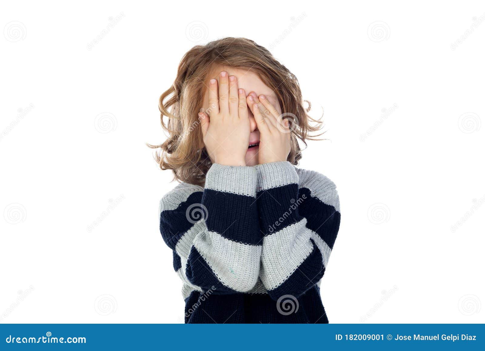 Scared Cute Boy Covering His Face Stock Image - Image of education ...