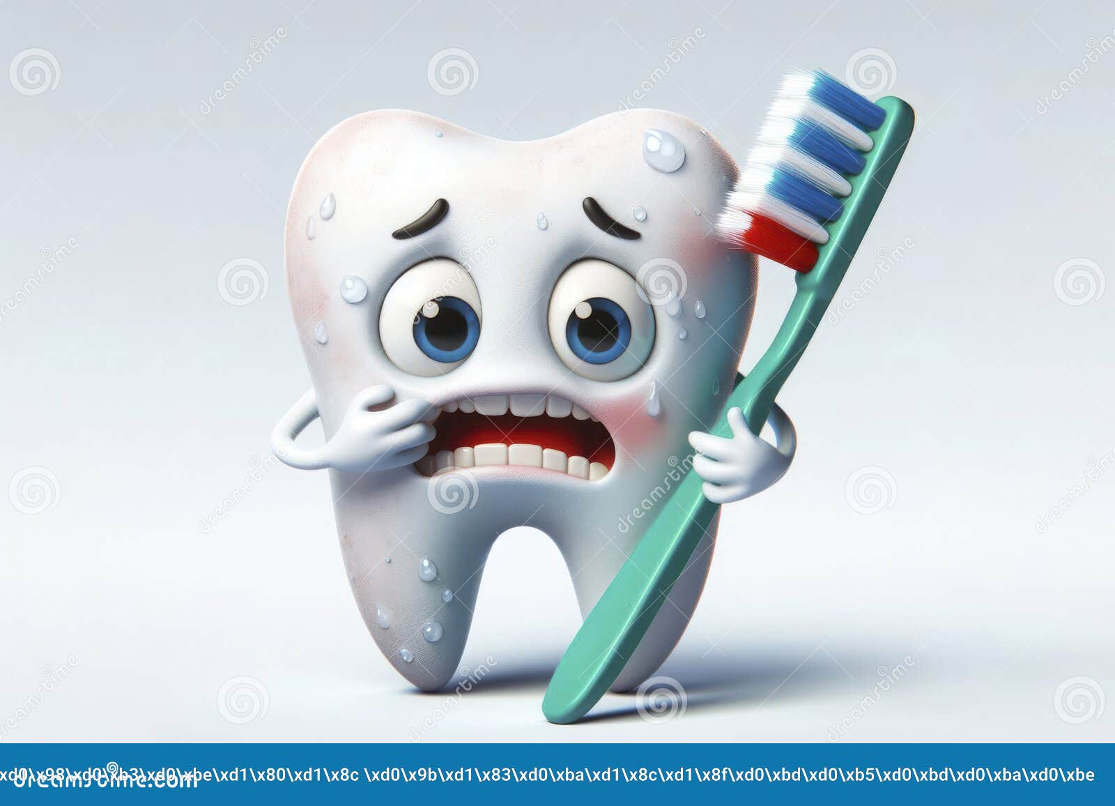 Scared Dirty Tooth Afraid of Toothbrush 3d Tooth Character Isolated on ...