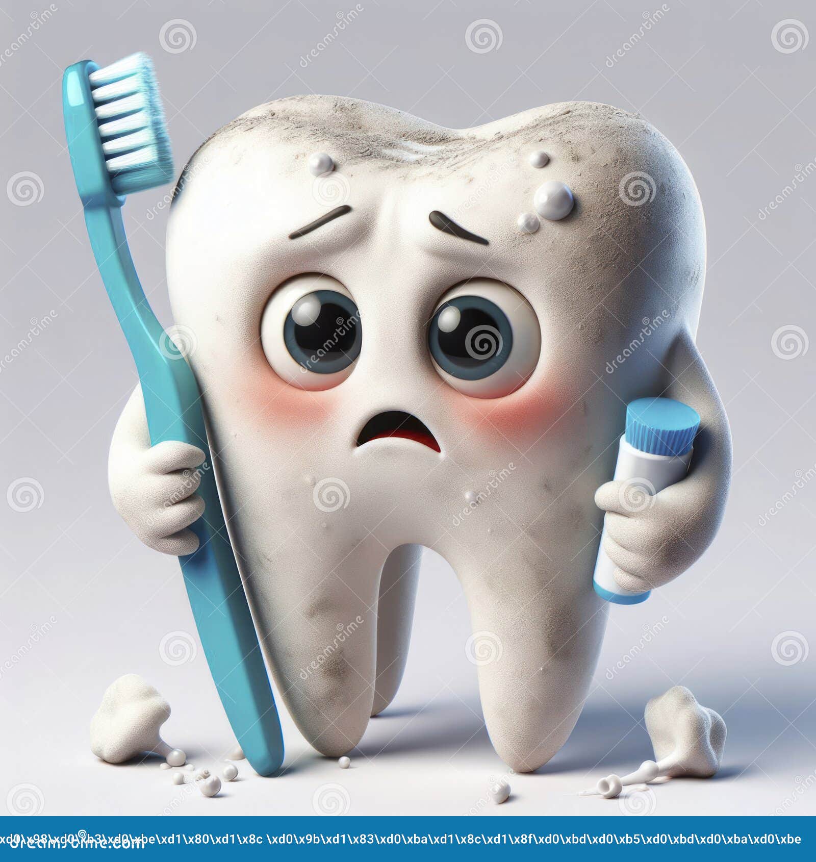 Scared Dirty Tooth Afraid of Toothbrush 3d Tooth Character Isolated on ...