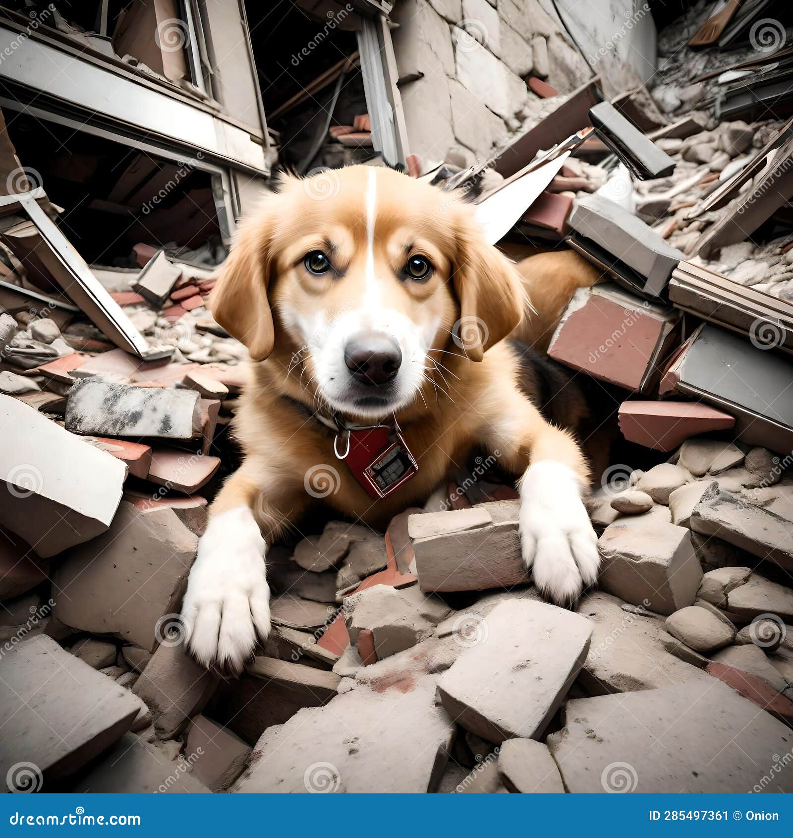 Dog Surviving An Earthquake - Ai Generated Image Stock Photo ...