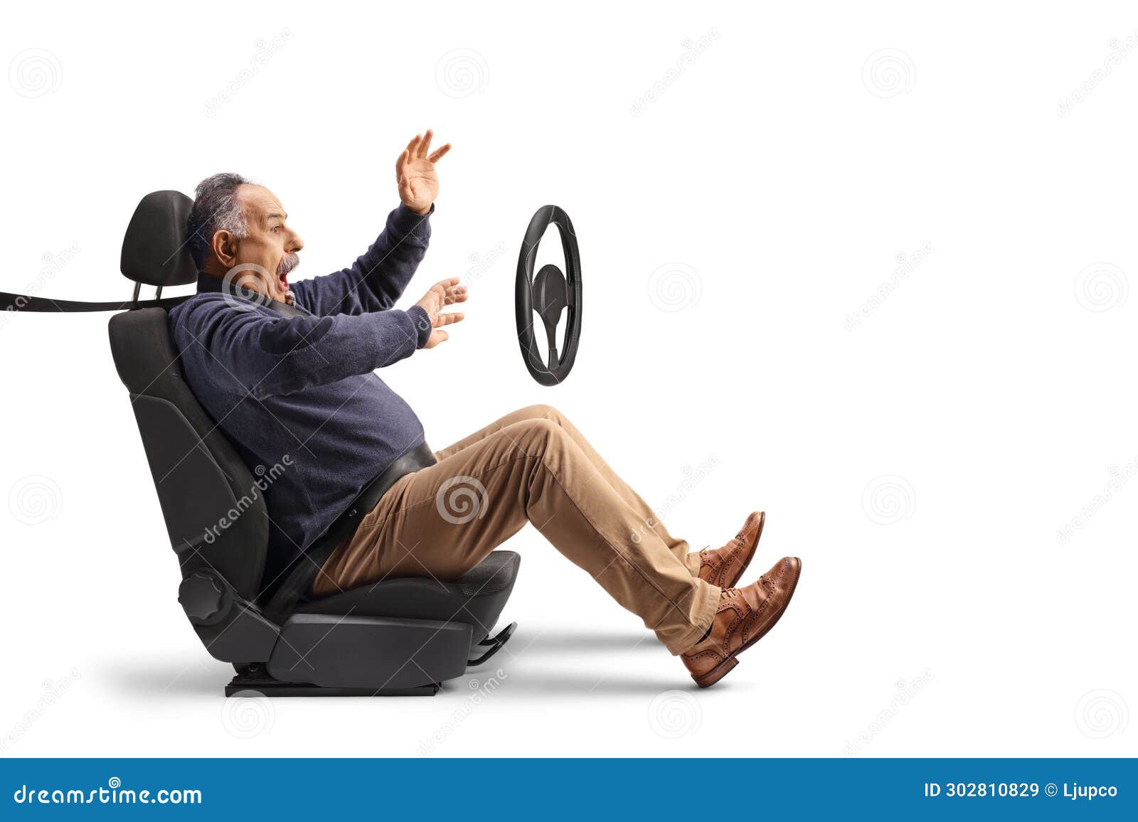 Scared Driver Behind a Steering Wheel Stock Image - Image of studio ...