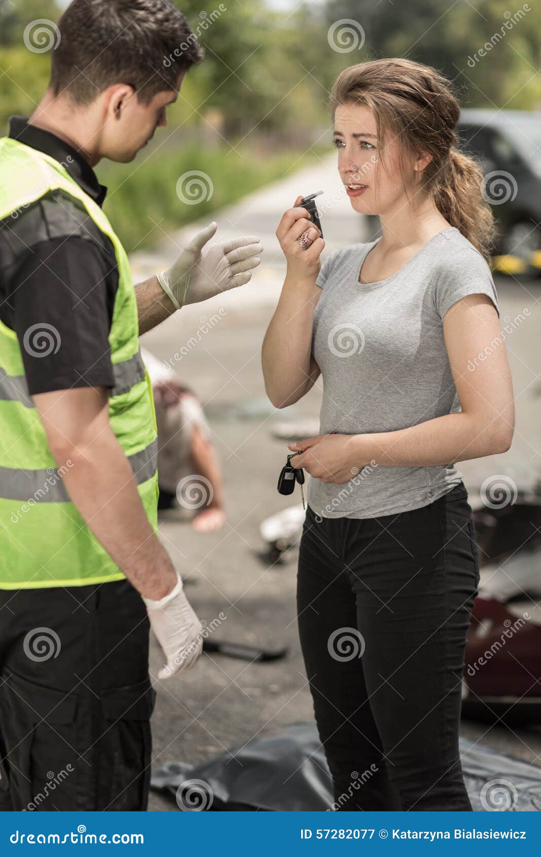 Scared Driver Talking with Policeman Stock Image - Image of danger ...