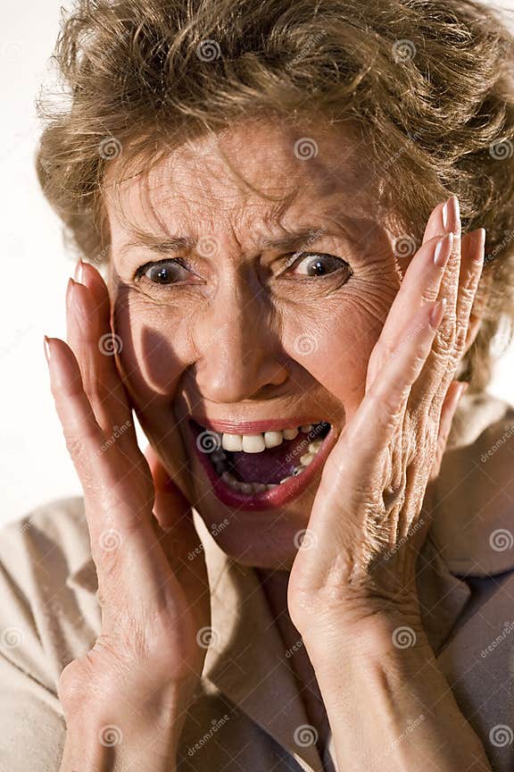 Scared elderly woman stock photo. Image of closeup, expression - 10748792