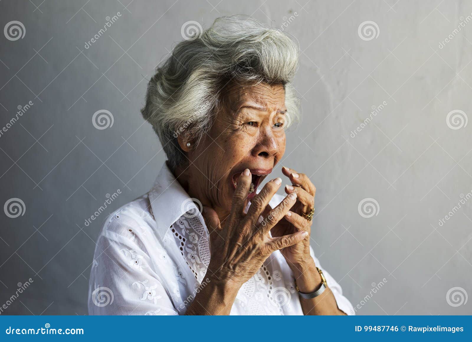 A Scared Elderly Woman is Screaming Stock Photo - Image of worried ...