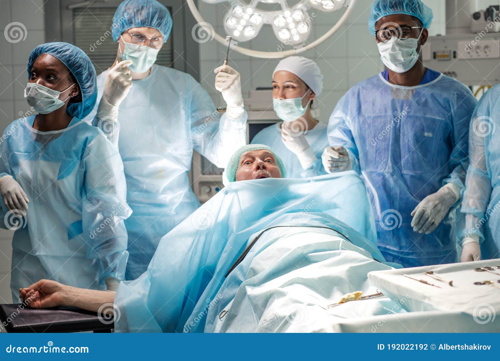 Scared Emotional Patient Waking Up during the Operation Stock Photo ...