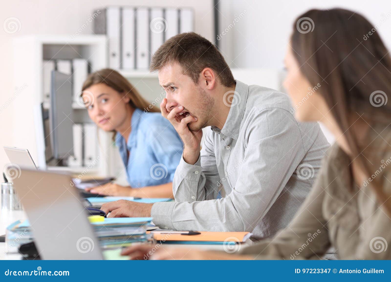 Scared Employee after a Big Mistake on Line Stock Image - Image of ...