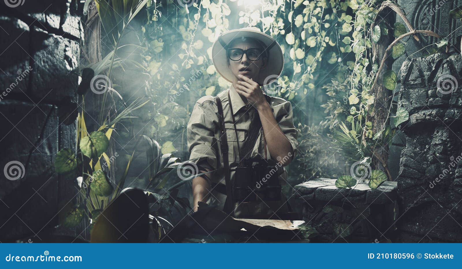 Scared Explorer Lost in the Jungle Stock Photo - Image of civilization ...