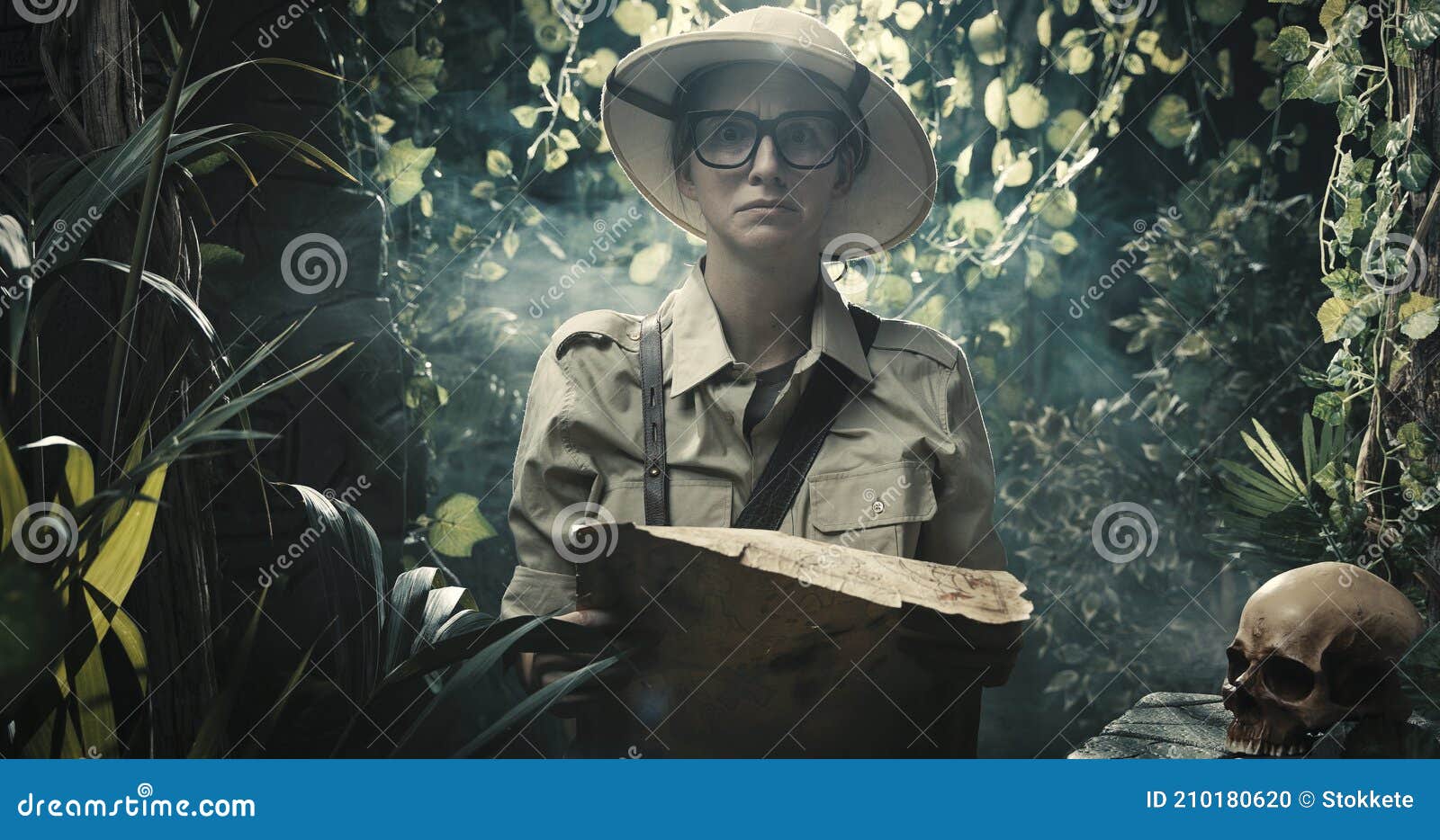 Scared Explorer Lost in the Jungle Stock Photo - Image of pensive ...