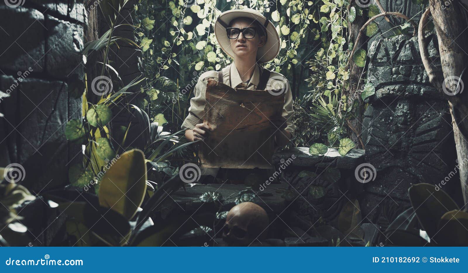Scared Explorer Lost in the Jungle Stock Photo - Image of exploring ...
